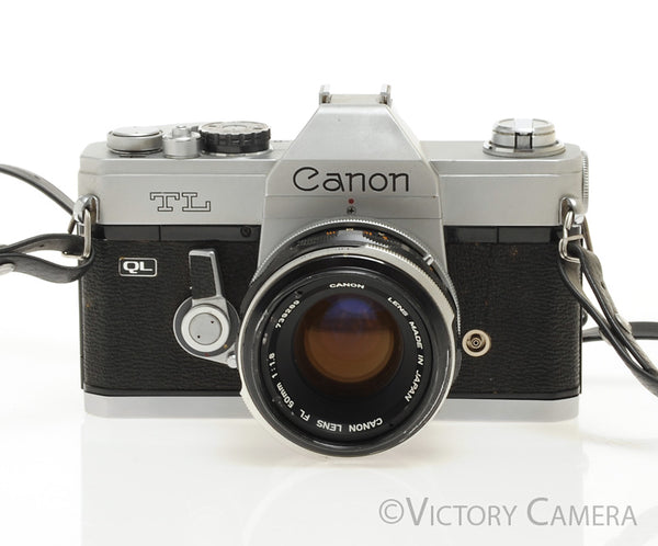 Canon TL QL Chrome 35mm SLR Camera w/ 50mm f1.8 Lens -New Seals- [EXC]