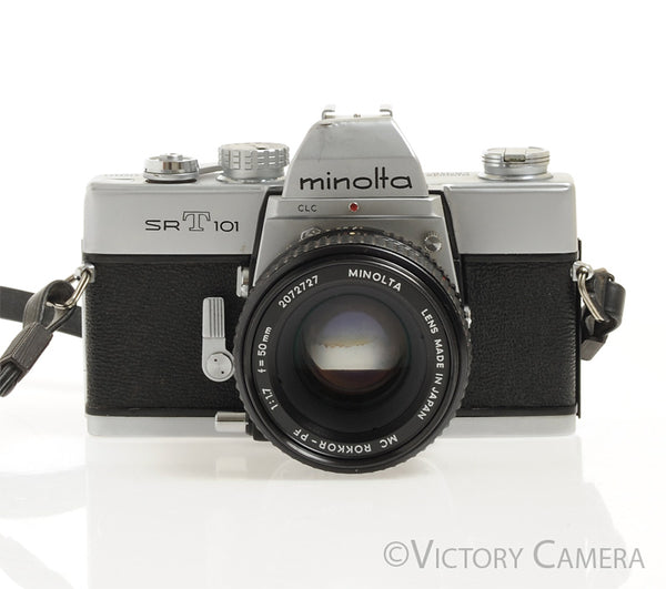 Minolta SRT 101 Chrome 35mm Camera w/ 50mm f1.7 Lens -New Seals- [GOOD