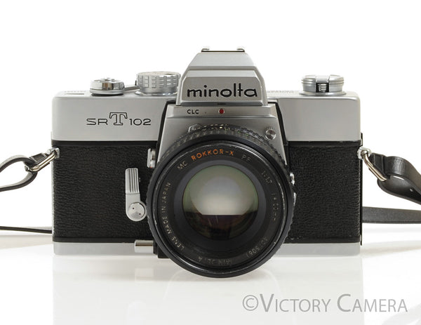 Minolta SRT102 SRT 102 Chrome 35mm Camera w/ 50mm F1.7 Lens -New Seals