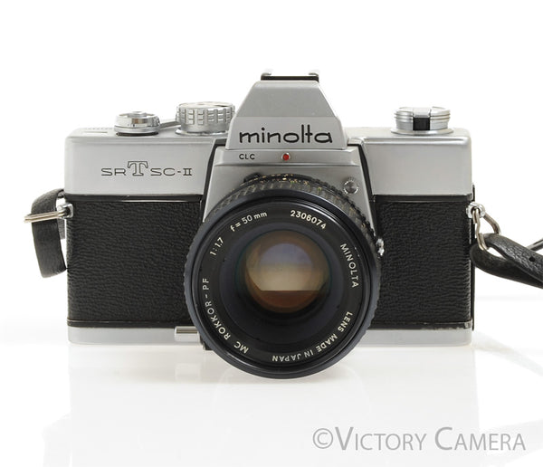 Minolta SRT SC-II Chrome 35mm Camera w/ 50mm f1.7 Lens -New Seals- [EX