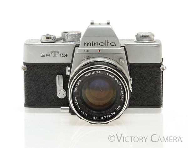 Minolta SRT 101 Chrome 35mm Camera w/ 55mm f1.7 Lens -New Seals- [EXC-