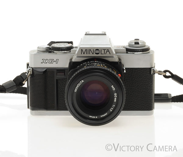 Minolta XG1 Chrome 35mm Camera w/ MD 50mm f1.7 Lens -Good Seals- [EXC+