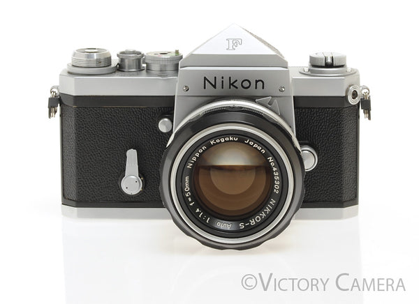 Nikon F Chrome 35mm Camera + 50mm f1.4 Lens Eye Level Finder + Case [E