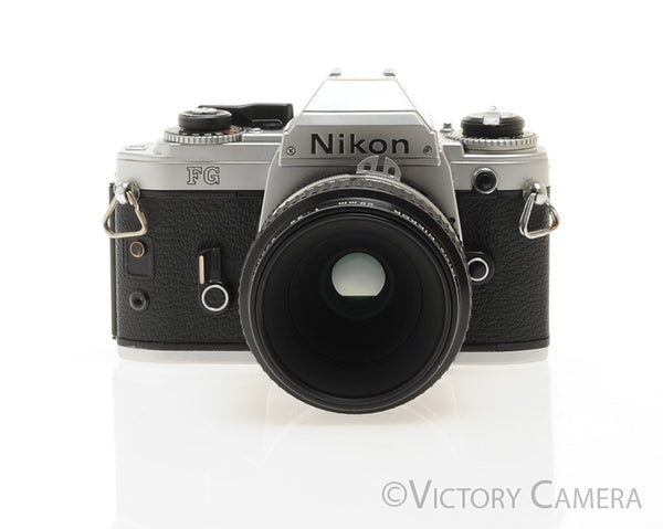 Nikon FG Chrome Camera w/ 55mm f3.5 Micro-Nikkor Lens -New Seals- [EXC