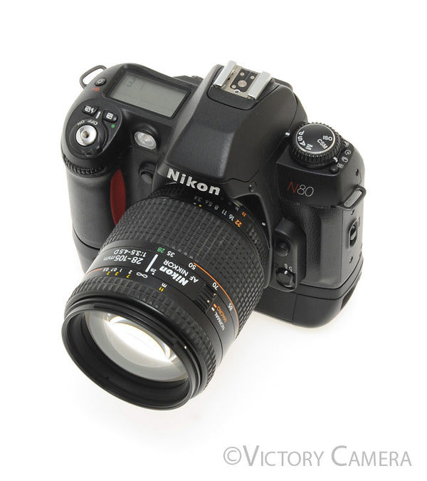 Nikon N80 AF 35mm Film Camera Body w/ Nikkor 28-105mm + Batt Grip [EXC