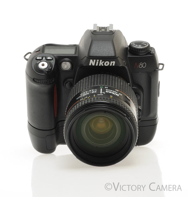Nikon N80 AF 35mm Film Camera Body w/ Nikkor 28-105mm + Batt Grip [EXC
