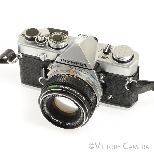 Olympus OM-1 MD Chrome Film Camera Body w/ 50mm f1.8 Lens -New Seals-