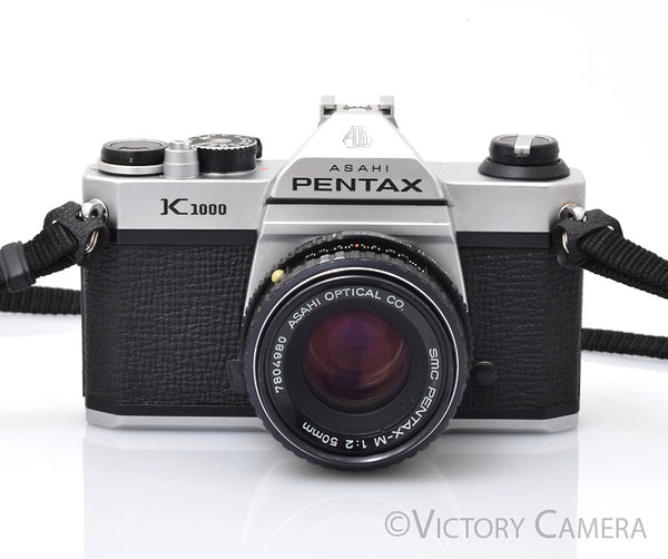 Pentax K1000 Chrome 35mm Film Camera w/ 50mm f2 Lens [EXC+]
