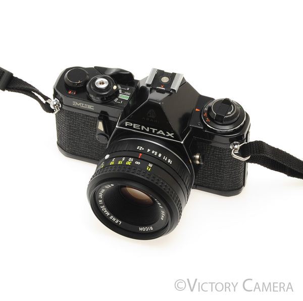 Pentax ME Rare Black 35mm Camera w/ 55mm f2.2 Lens -New Seals- [EXC]